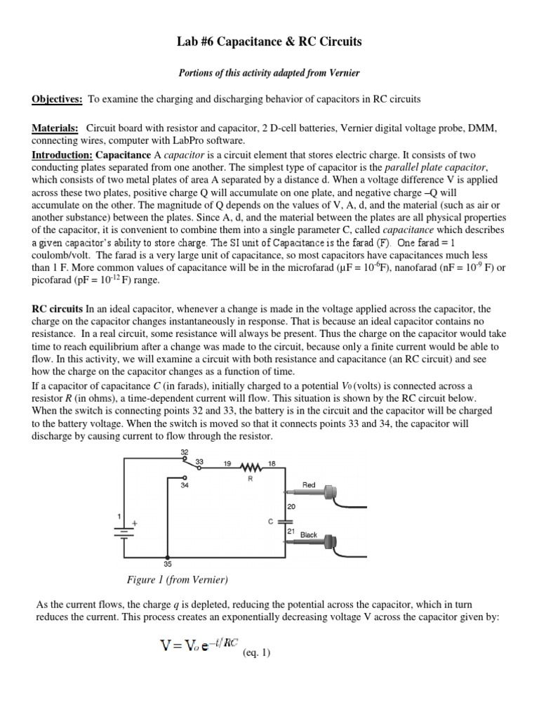 Lab #6 Capacitance & RC Circuits: Portions of This Activity Adapted ...