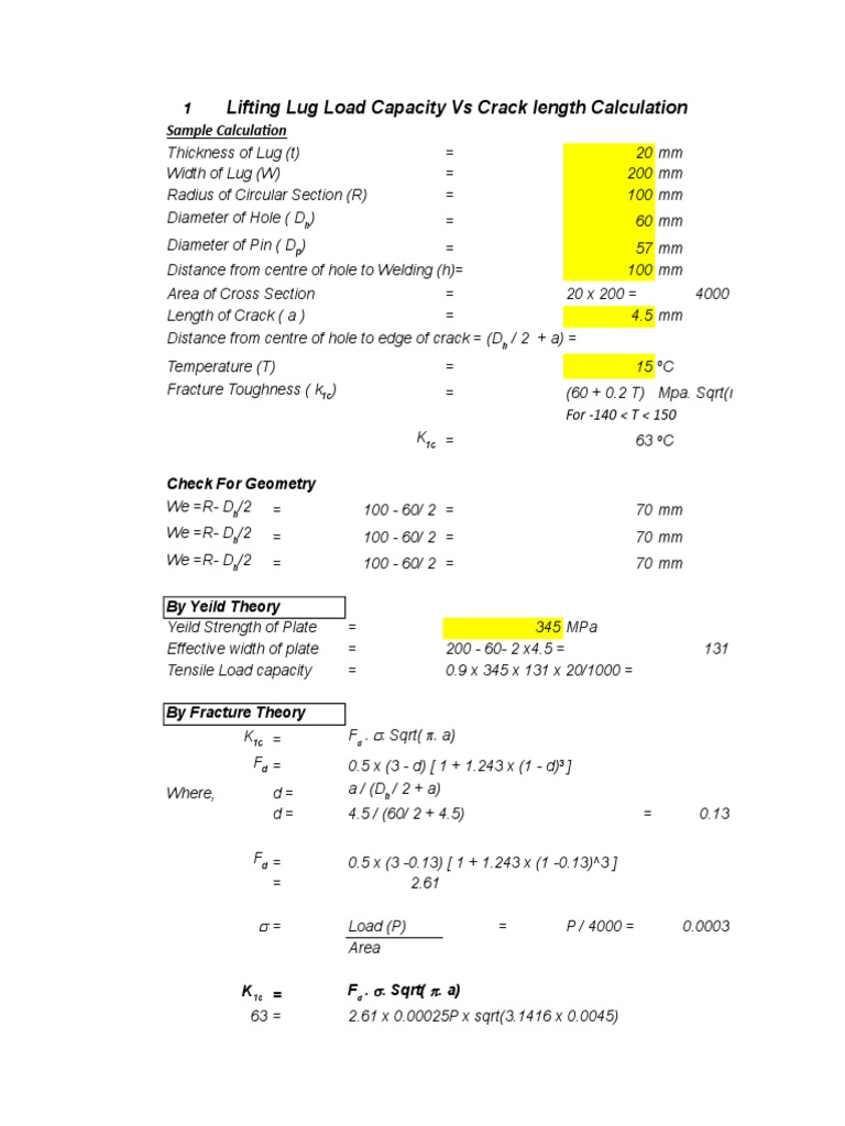 Lifting Lug Load Capacity Vs Crack Length Calculation | PDF | Fracture ...