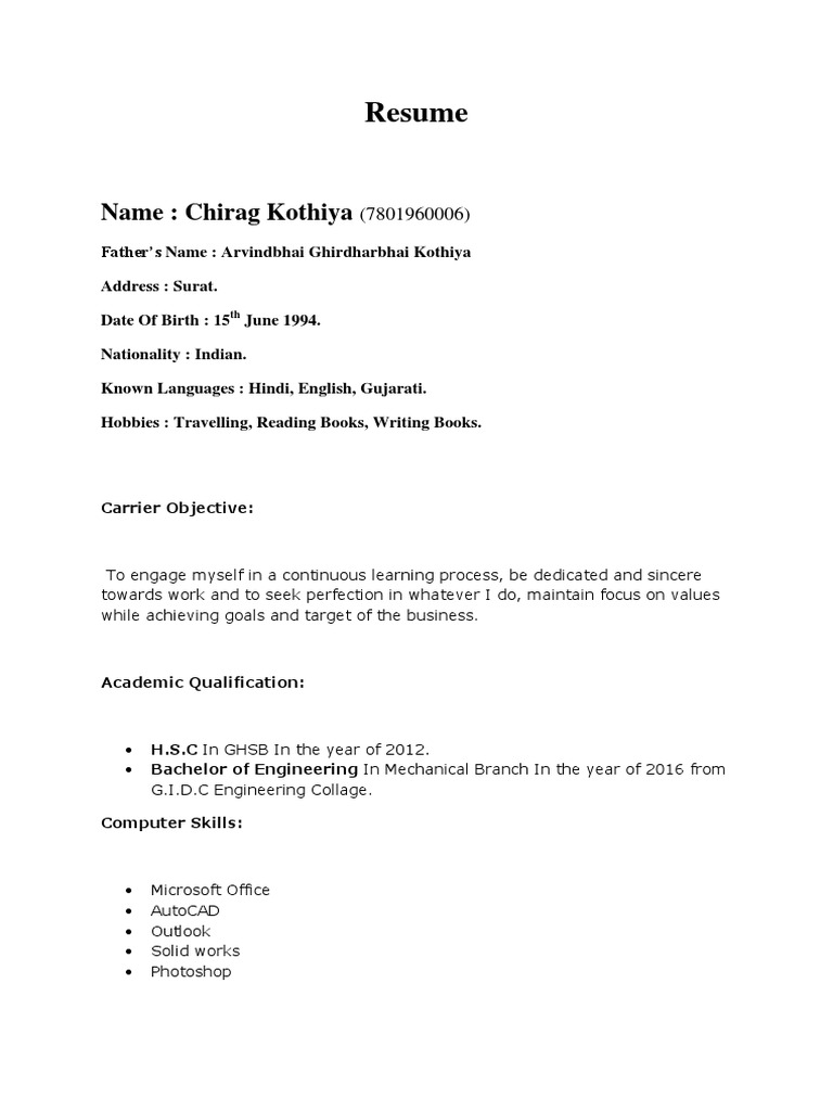 Resume - Chirag Kothiya | PDF | Refrigeration | Business