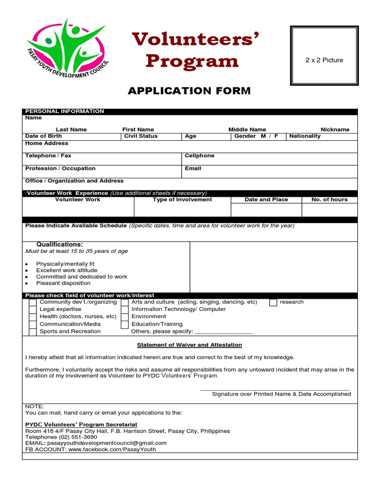 Volunteer Program Application Form | PDF