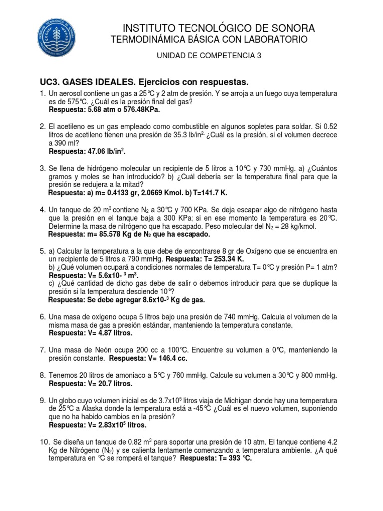 Ejercicios Con Respuestas de Leyes de Gases Ideales | PDF | Gases | Mole (Unidad)