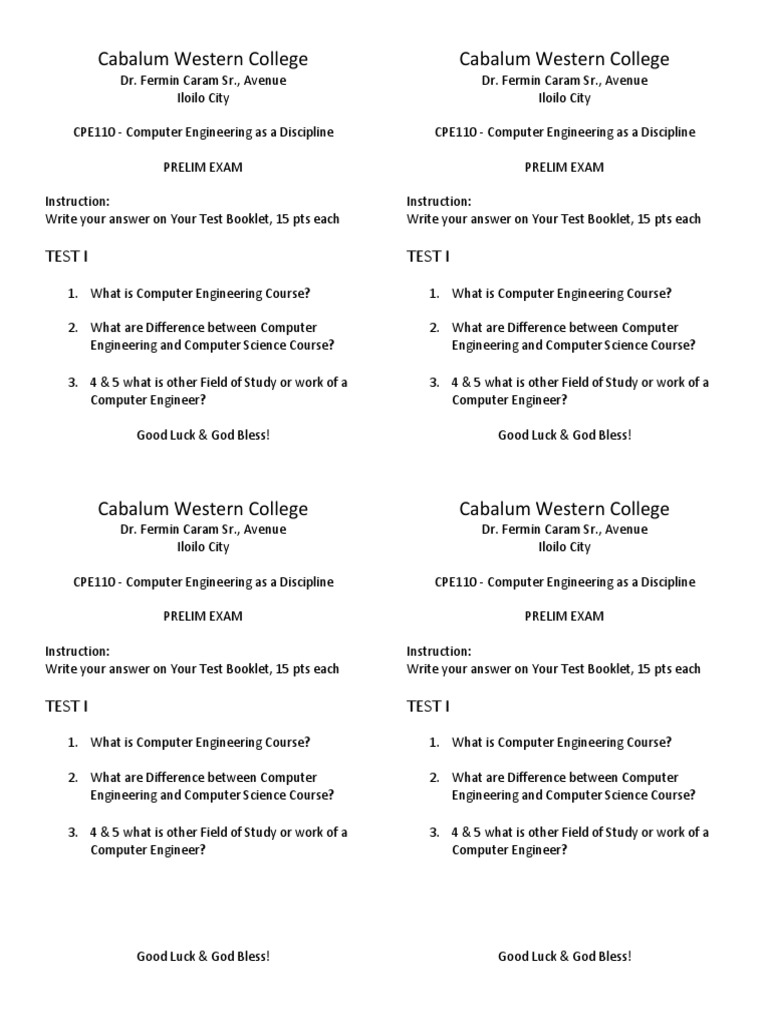 Cabalum Western College Cabalum Western College: Test I Test I | PDF ...