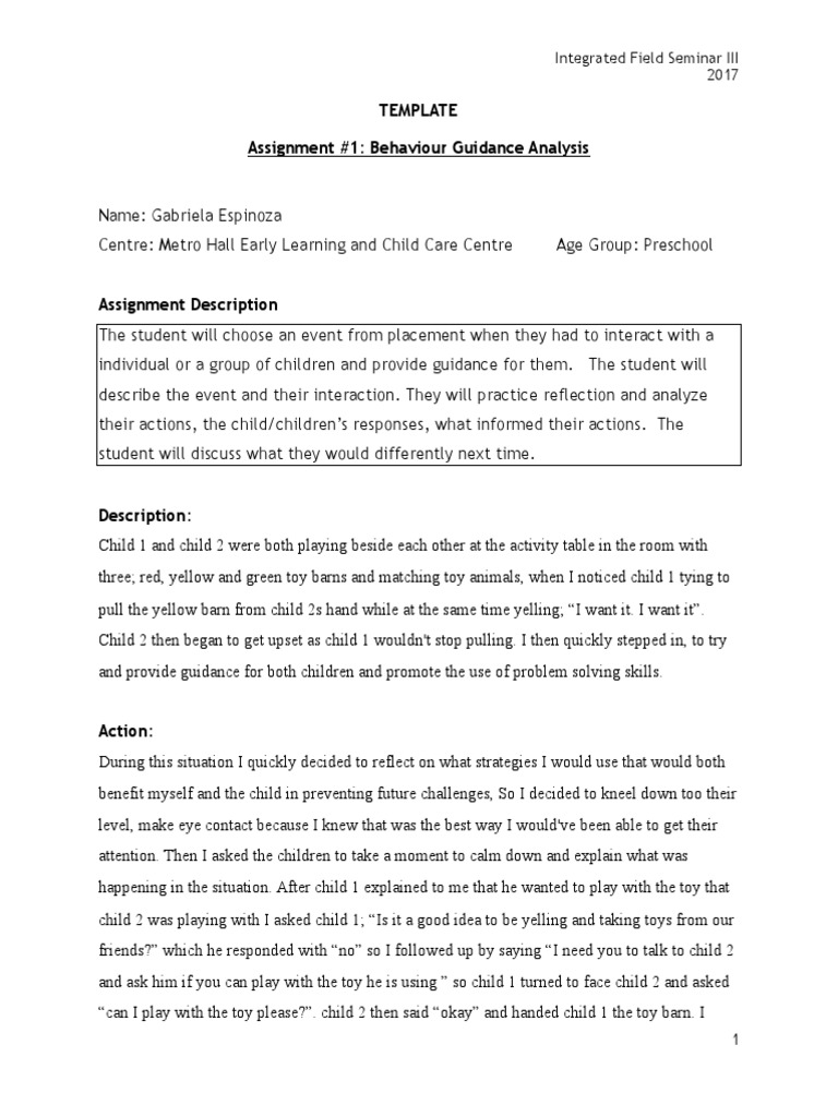 Assignment 1 Behaviour Guidance Analysis Template 2017 | PDF | Toys ...