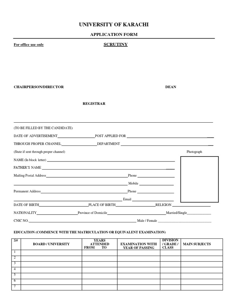 University of Karachi: Application Form Scrutiny | PDF | Doctor Of ...