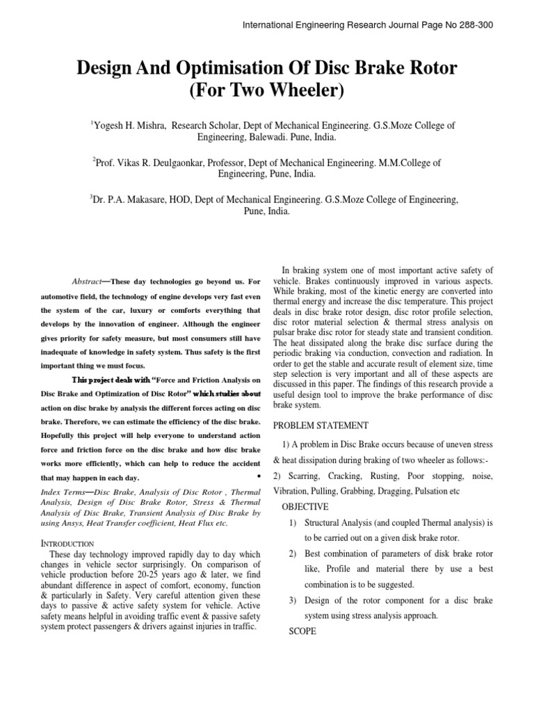 2 Design and Optimisation of Disc Brake Rotor | PDF | Brake | Friction