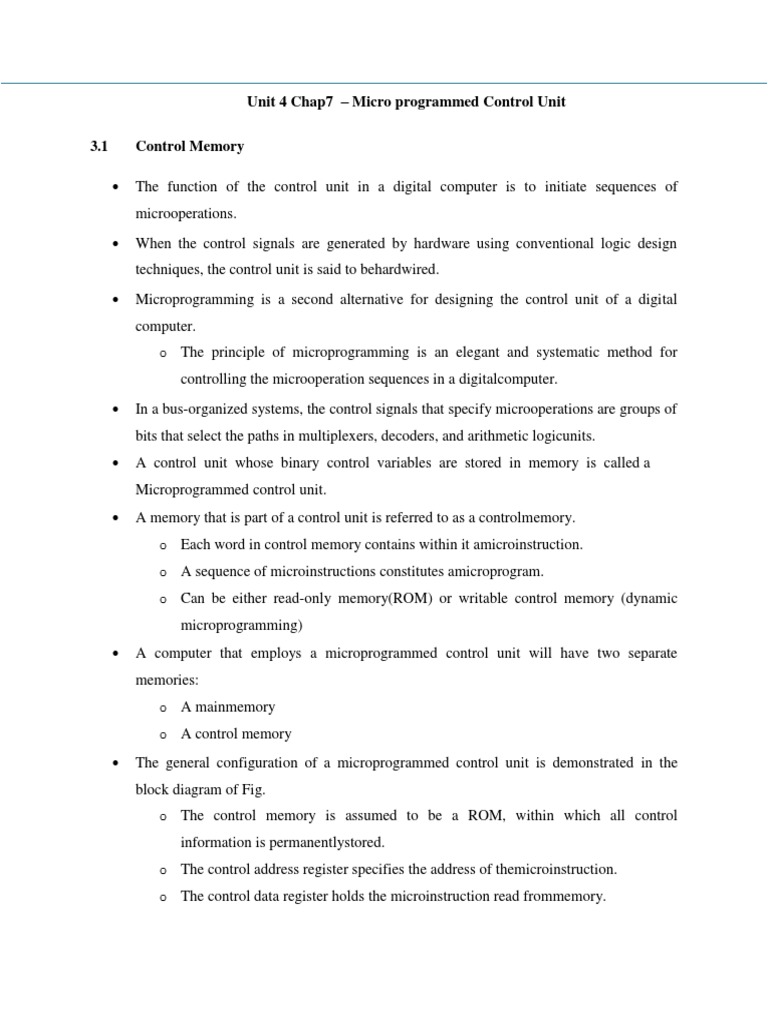 UNIT 4 Microprogrammed Control Unit | PDF | Subroutine | Digital Technology