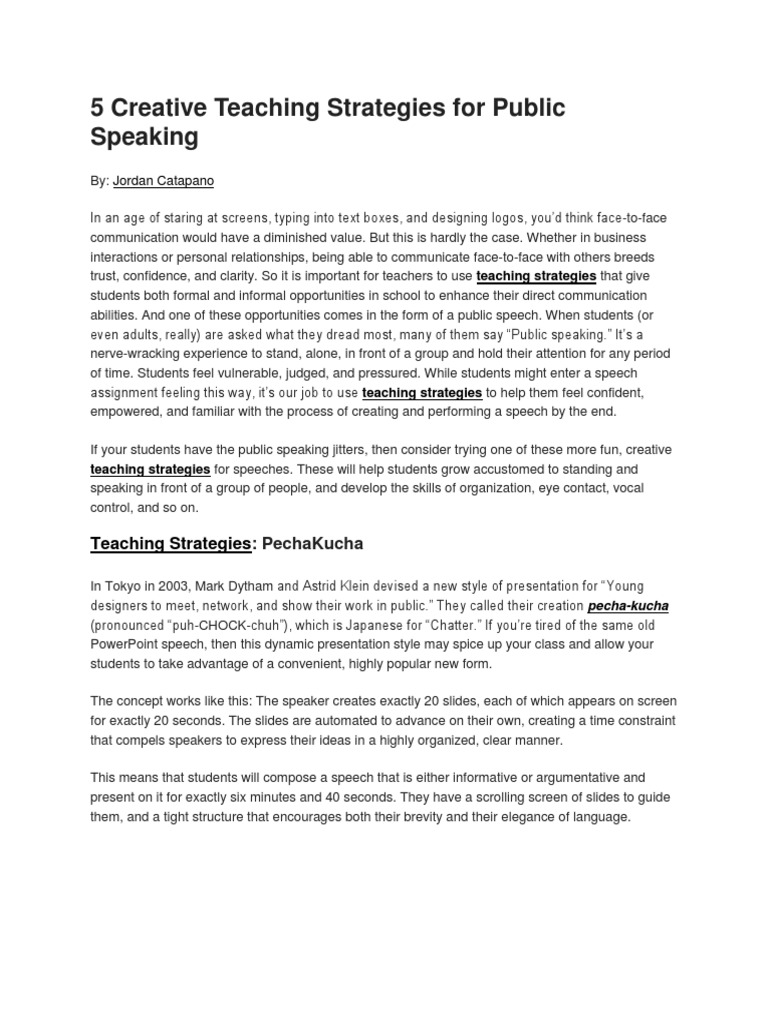 5 Creative Teaching Strategies For Public Speaking | PDF | Public ...