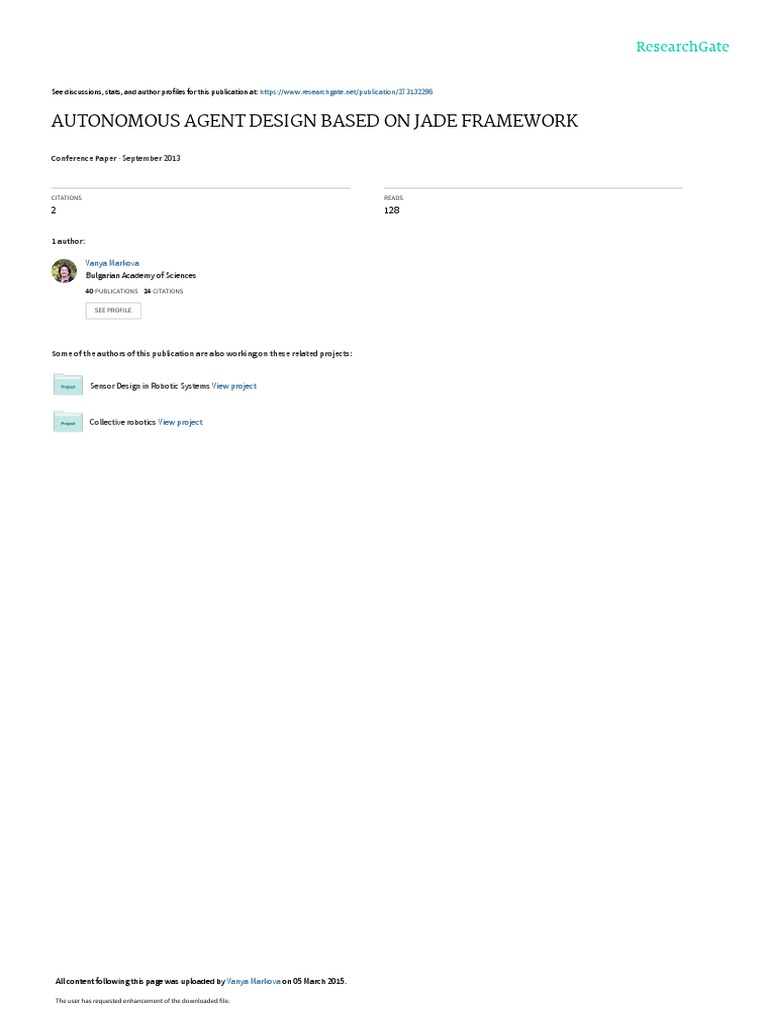 Autonomous Agent Design Based On Jade Framework: September 2013 | PDF | Component Based Software ...