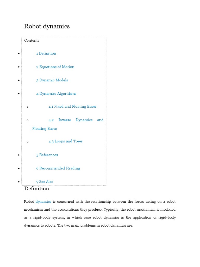 Robot Dynamics: 1 Definition | PDF | Inertia | Force