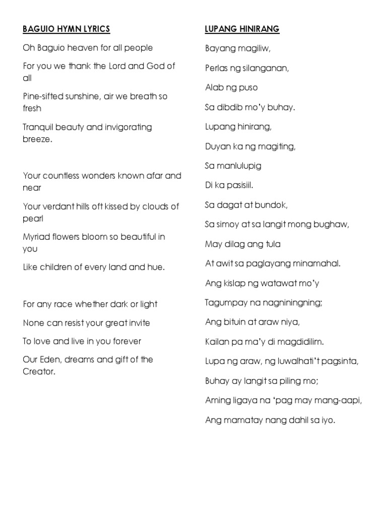 Baguio Hymn Lyrics | PDF