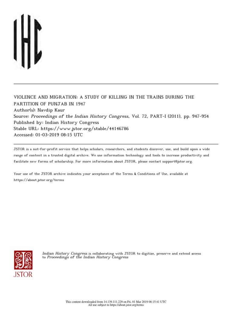 Violence and Migration - A Study of Killing in The Trains During The ...