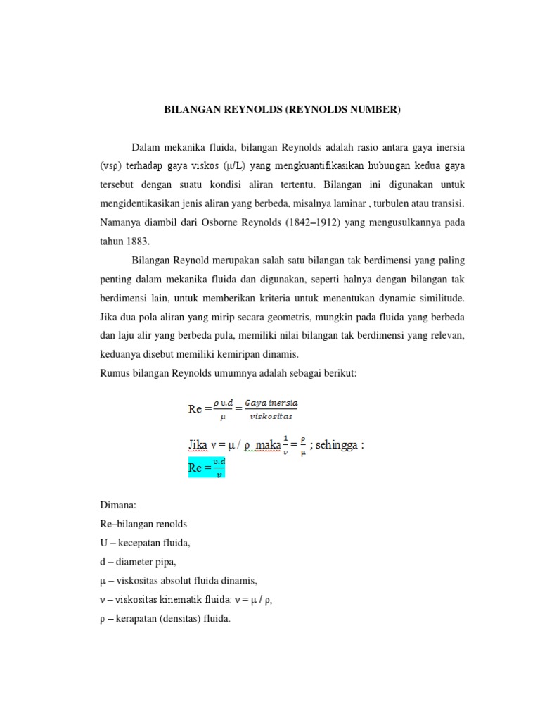Bilangan Reynolds (Reynolds Number | PDF