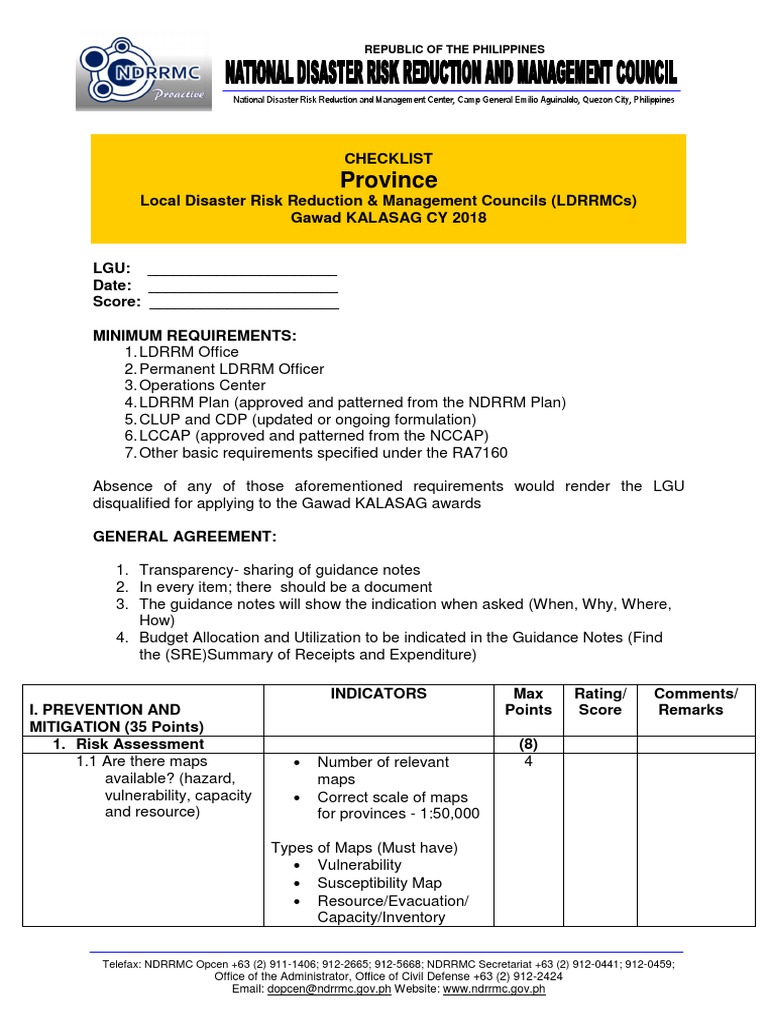 Kalasag Provincial DRRMC Checklist | PDF | Emergency Management | Insurance