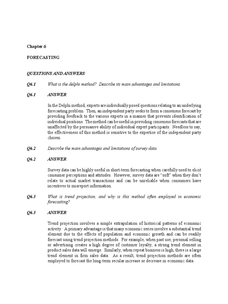 Forecasting: Questions and Answers Q6.1 Q6.1 Answer | Download Free PDF | Forecasting ...