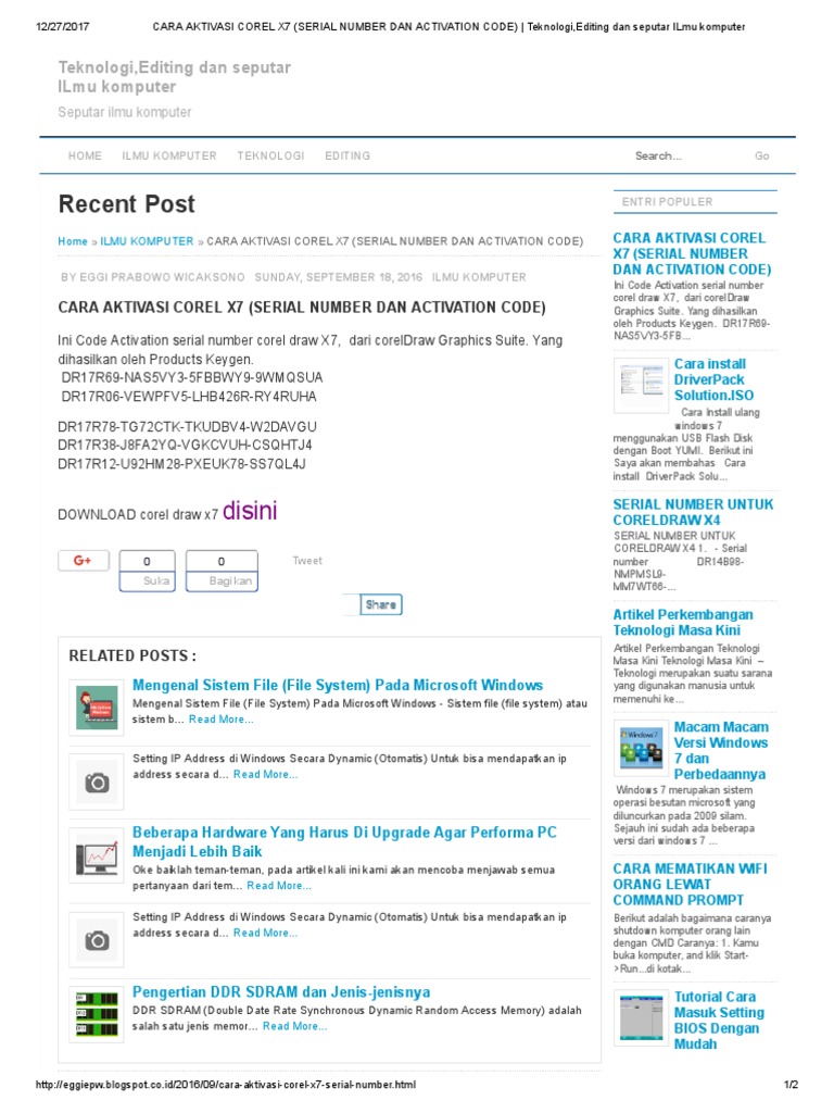 Cara Aktivasi Corel x7 (Serial Number Dan Activation Code) - Teknologi ...