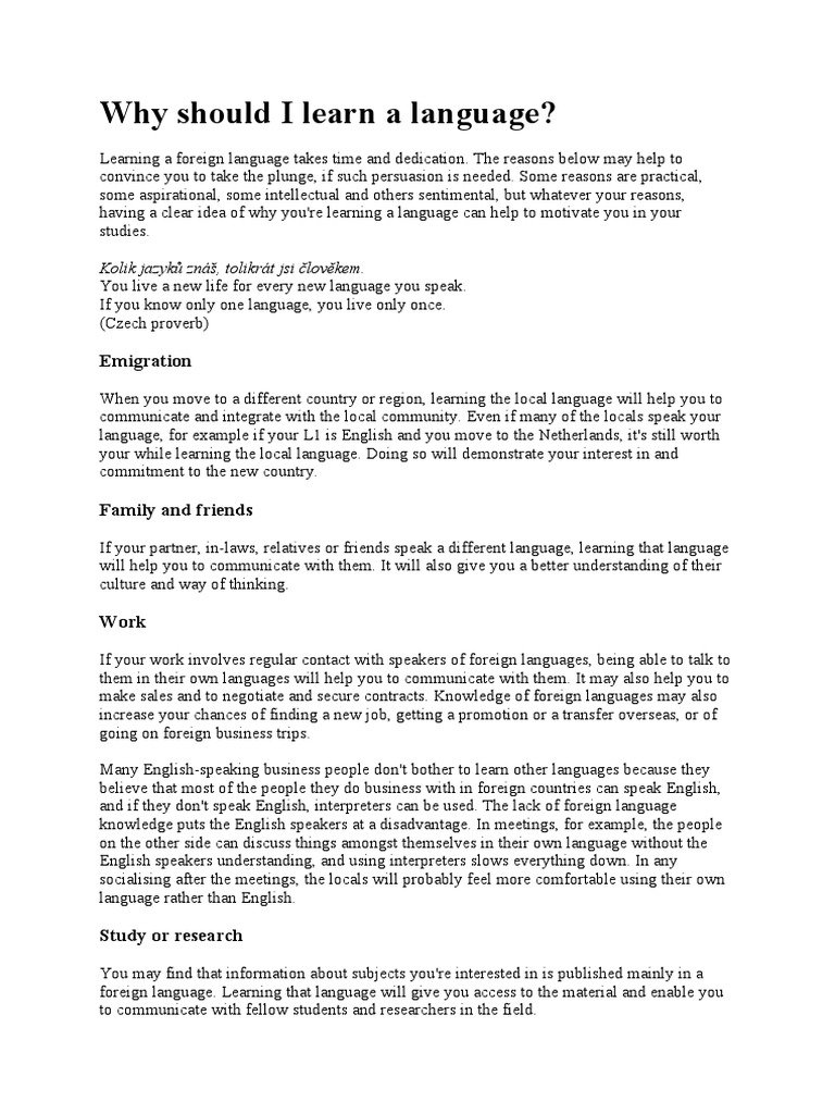 Why Should I Learn A Language Pdf Foreign Language English Language