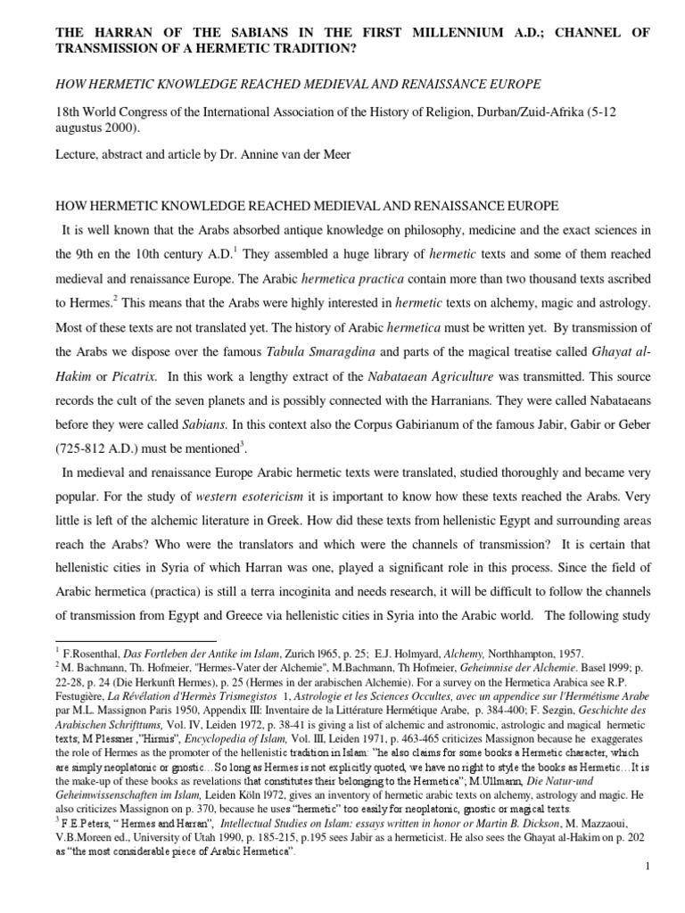 The Harran of The Sabians in The First Millennium Ad Def ...