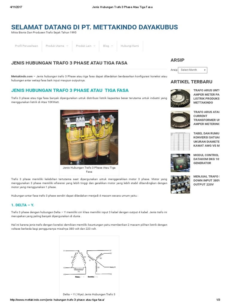 Jenis Hubungan Trafo 3 Phase Atau Tiga Fasa PDF | PDF
