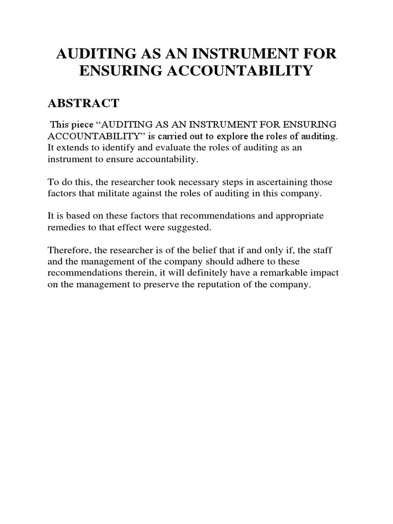 AUDITING AS AN INSTRUMENT FOR ENSURING ACCOUNTABILITY Shetty | PDF ...