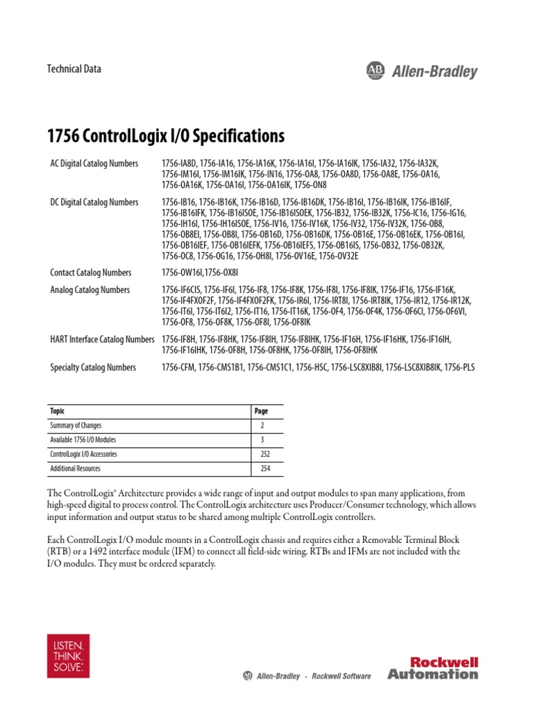 1756 Controllogix I O Specifications Technical Data Pdf