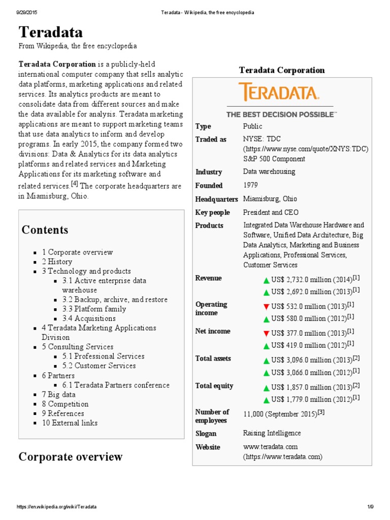 Teradata - Wikipedia, The Free Encyclopedia | PDF | Data Management ...