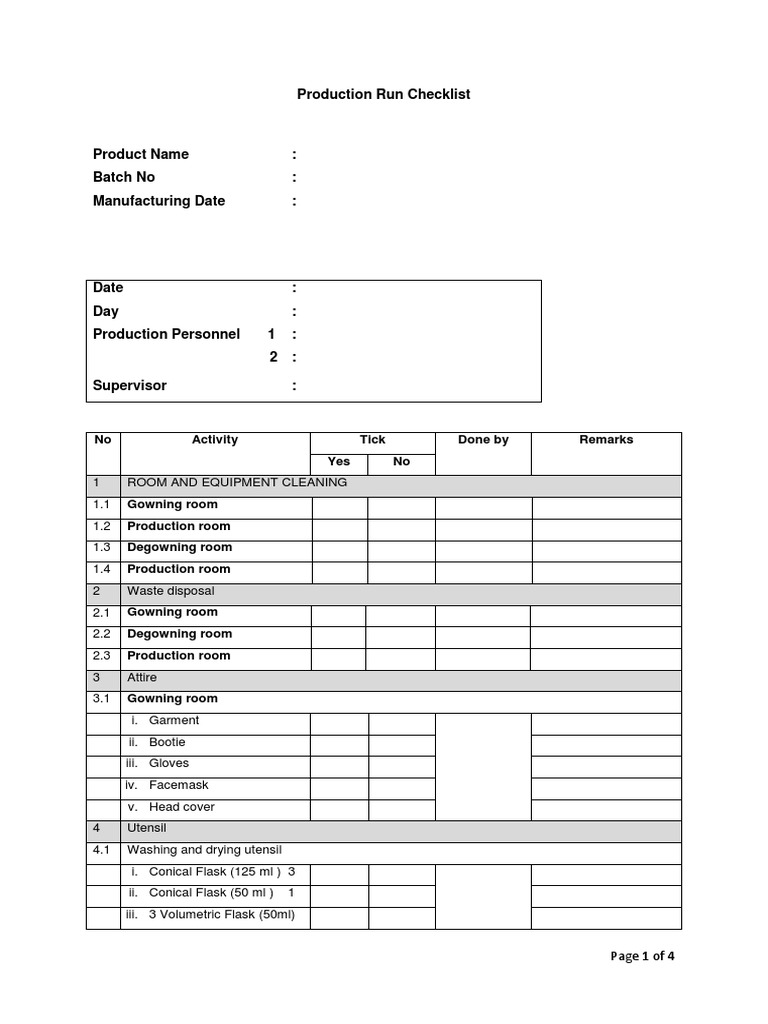 Production Run Checklist | PDF | Nature