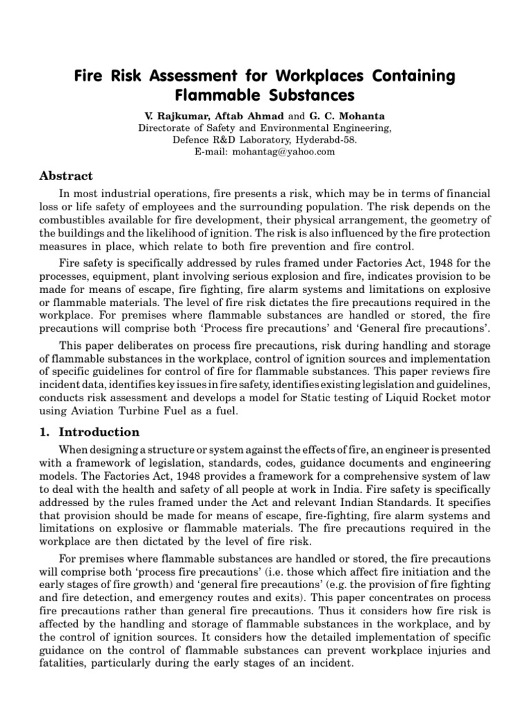 Fire Risk Assessment For Workplaces Containing Flammable Substances ...