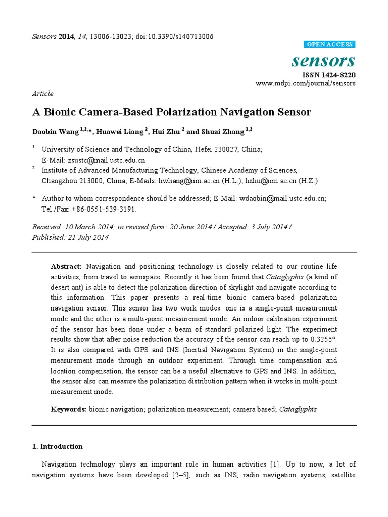 A Bionic Camera-Based Polarization Navigation Sensor (Sensors-14-13006) | PDF | Polarization ...
