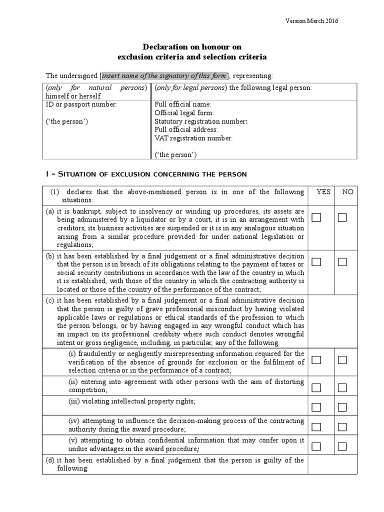 Declaration of Honour for Erasmus+ | PDF | European Union | Bankruptcy