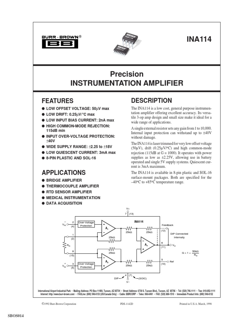 INA114 | PDF | Amplifier | Power Supply