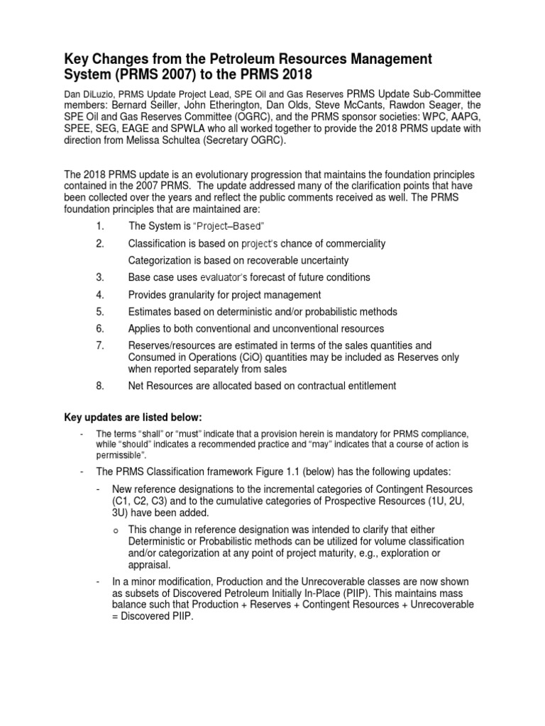 PRMS 2018 Key Changes | PDF | Oil Reserves | Industries
