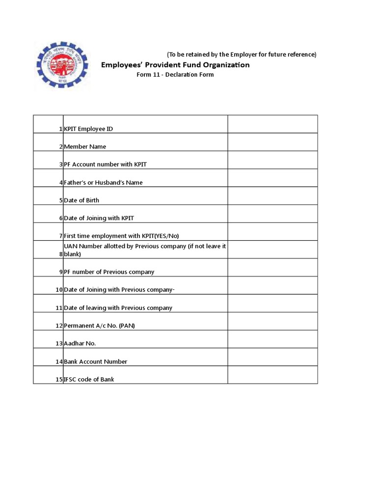 Employees' Provident Fund Organization: (To Be Retained by The Employer For Future Reference ...