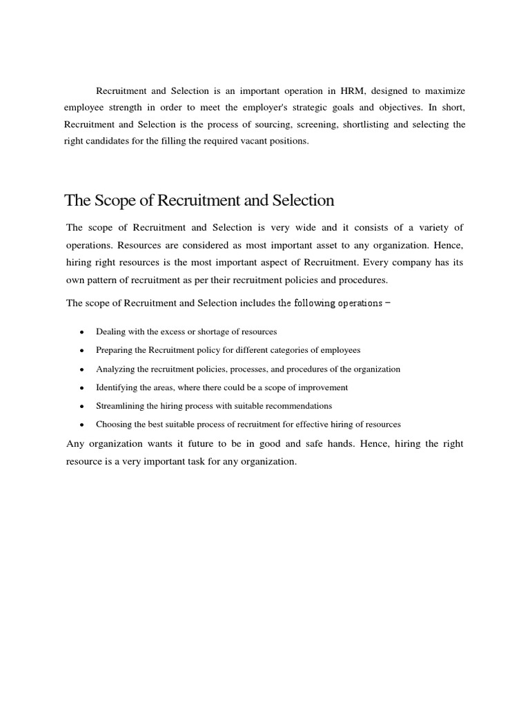 The Scope of Recruitment and Selection | PDF