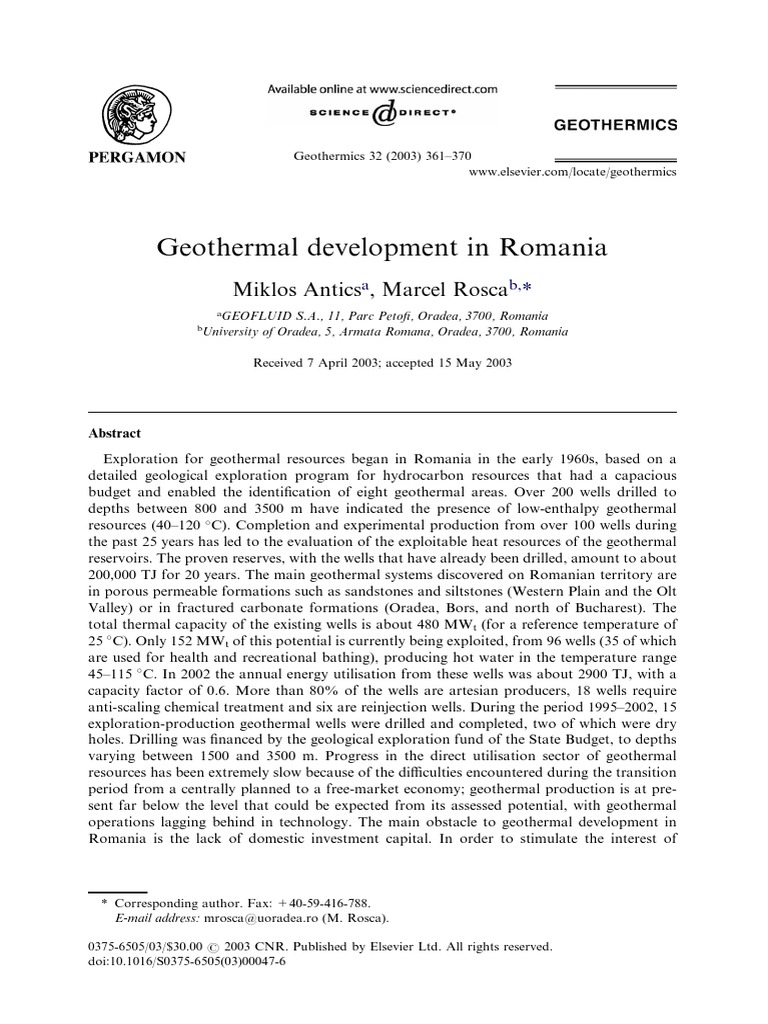 Geothermal Developement in Romania | PDF | Geothermal Energy | Hvac