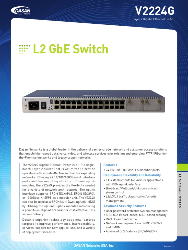 V2224G Leaflet English | PDF | Fiber To The X | Network Switch