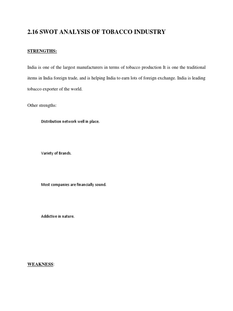 Swot Analysis of Tobacco Industry | Download Free PDF | Tobacco ...