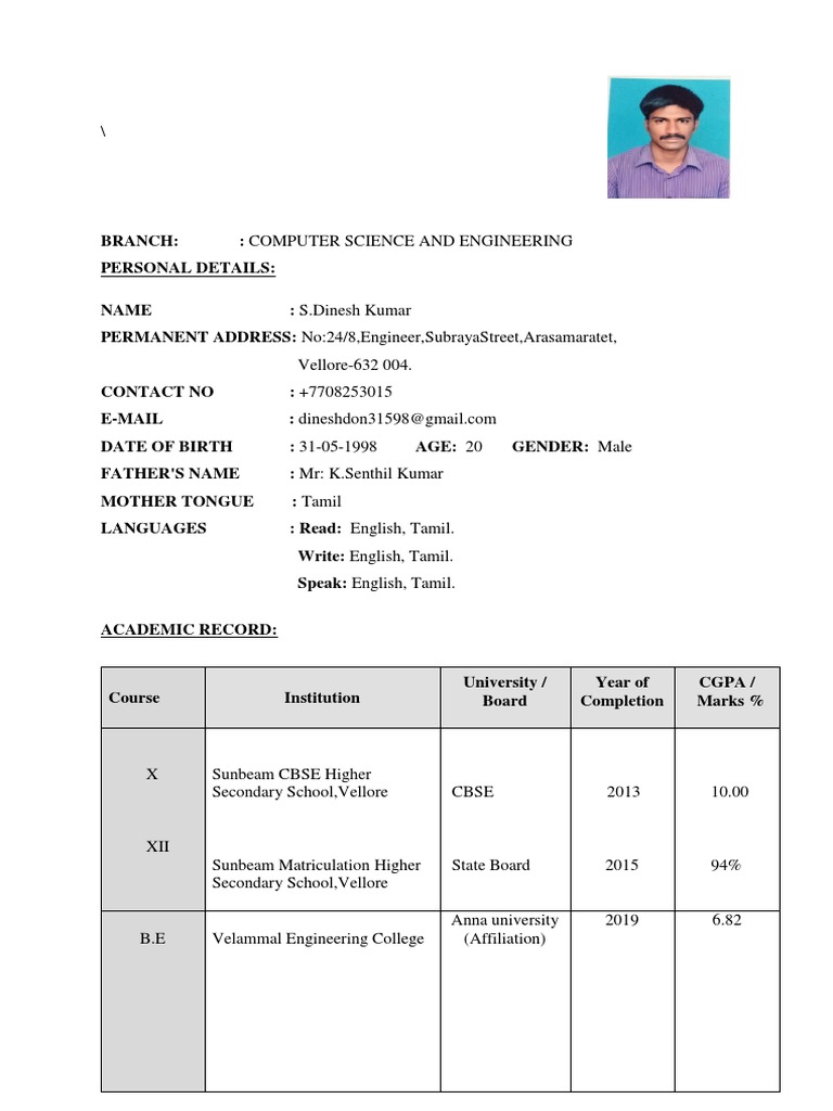 Dinesh Kumar's Resume | PDF