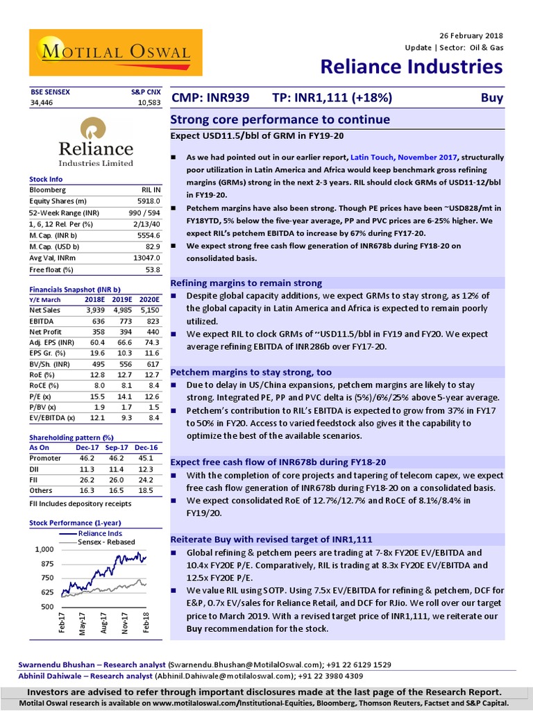 Reliance Industries | PDF | Oil Refinery | Free Cash Flow