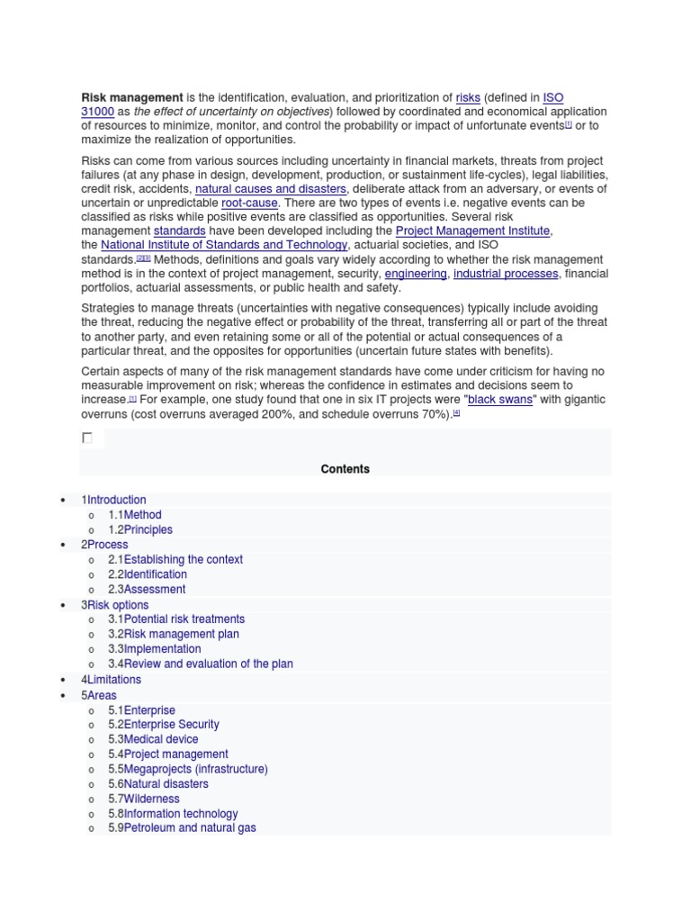 Risk Management Is The Identification, Evaluation, and Prioritization ...