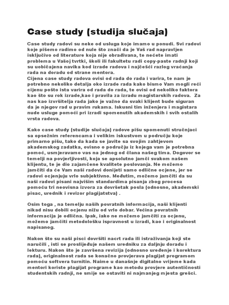 Case Study (Studija Slučaja) - Pisanje, Izrada, Cijene | PDF