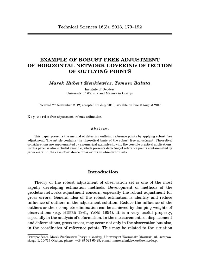Example of Robust Free Adjustment of Horizontal Network Covering ...