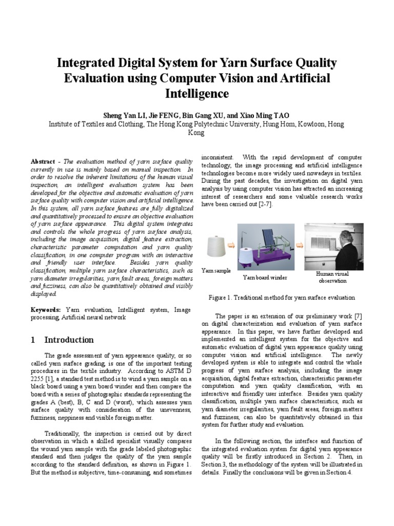 Integrated Digital System For Yarn Surface Quality Evaluation Using Computer Vision and ...