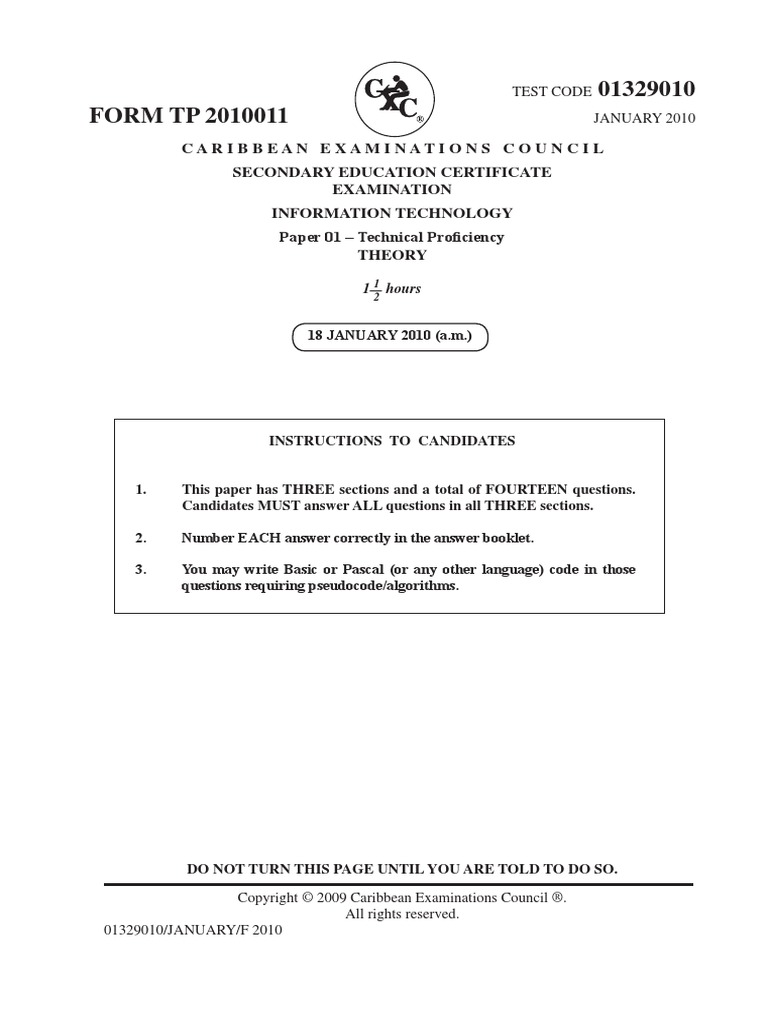Csec Information Technology January 2010 P1 Pdf Computer Network Digital Technology