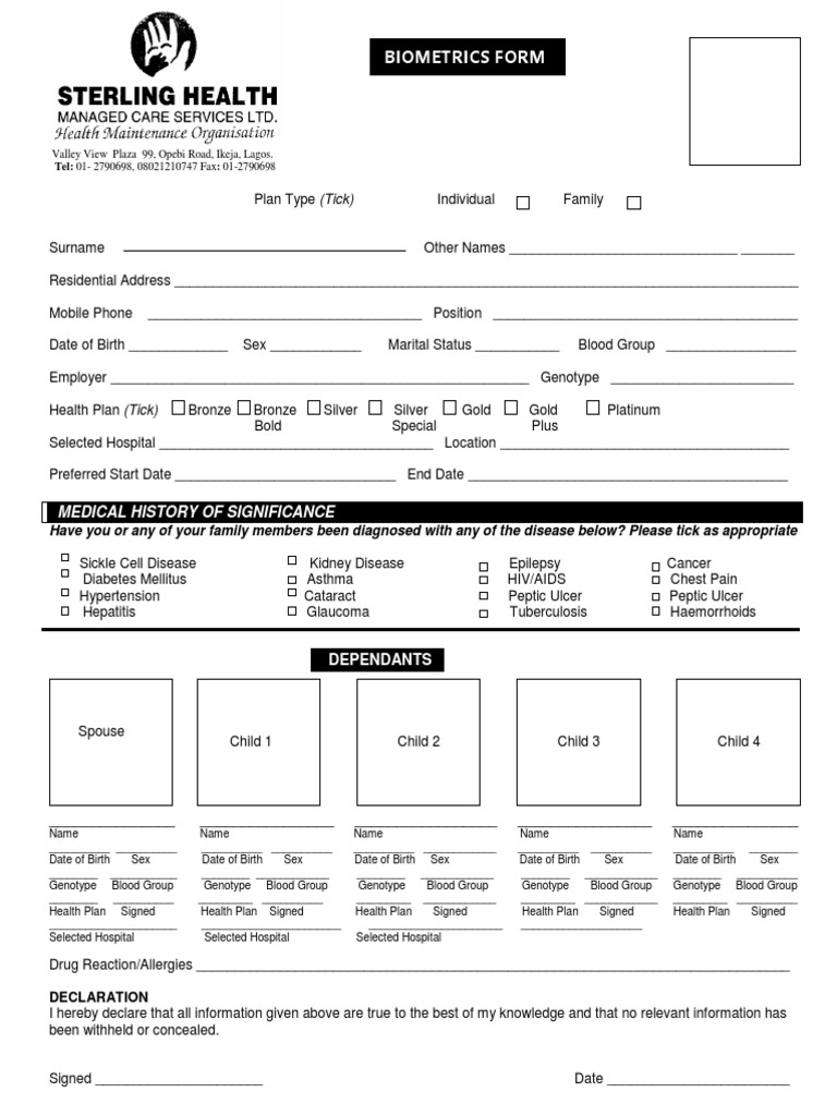 Biometrics Form: Medical History of Significance | PDF | Clinical ...