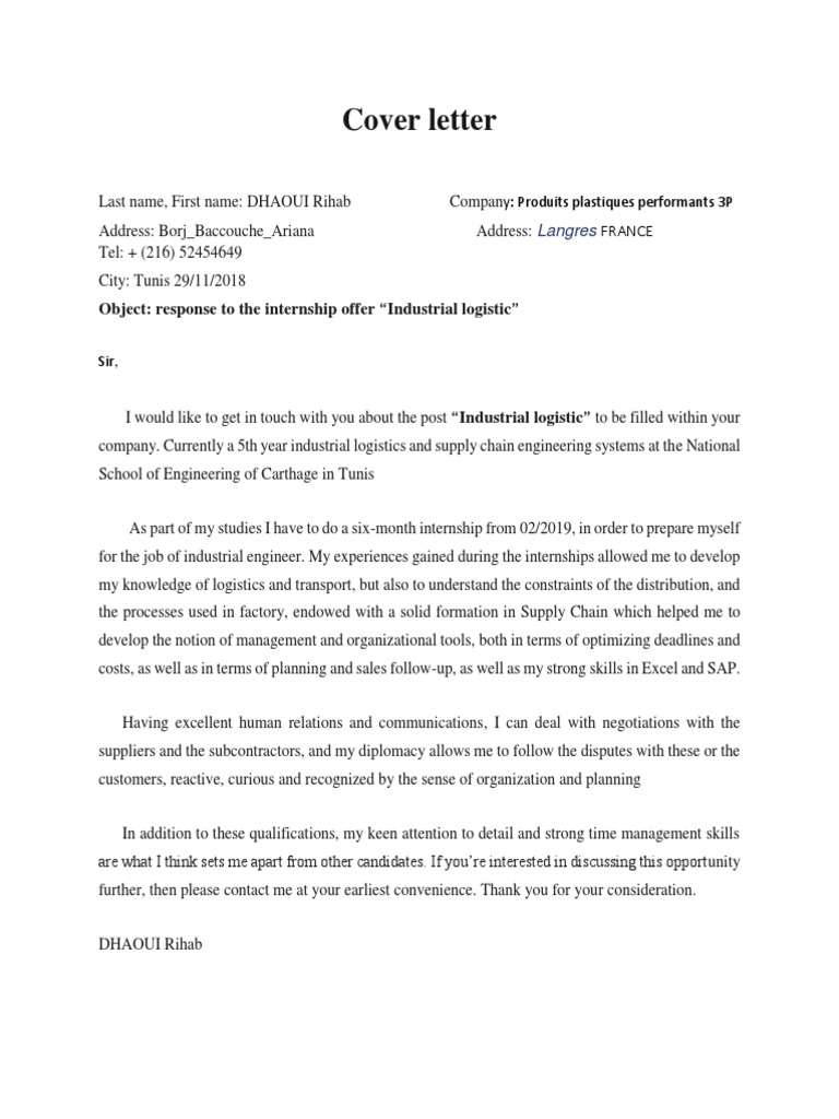 Internship Application for Logistics Role | PDF | Career & Growth ...