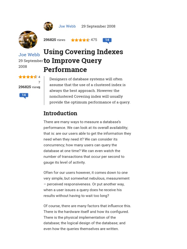 Using Covering Indexes To Improve Query Performance - Simple Talk | PDF ...