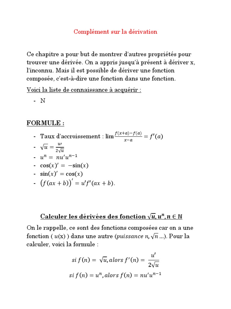 Complément Sur La Dérivation | PDF | Fonction trigonométrique | Analyses