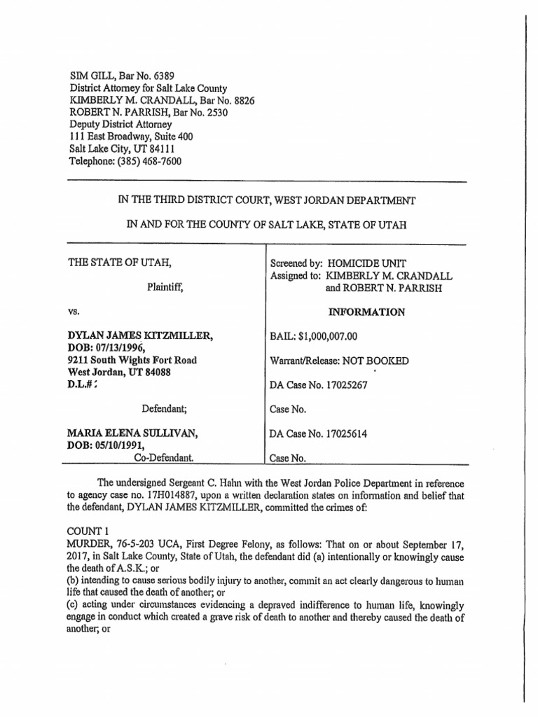 Dylan Kitzmiller Indictment and PC Statement | PDF