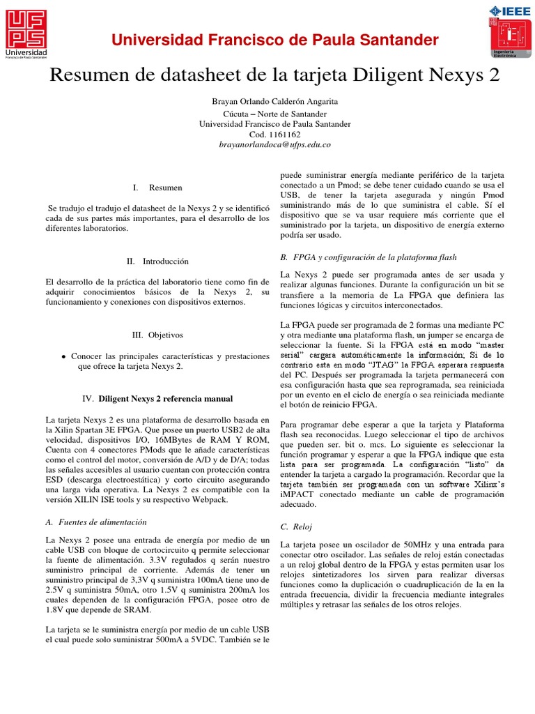 Características de la Tarjeta Nexys 2 | PDF | USB | Memoria de acceso aleatorio