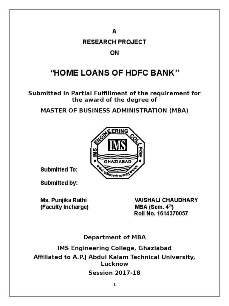 HOME LOANS OF HDFC BANK Research Report Finance 2017 | PDF | Research ...